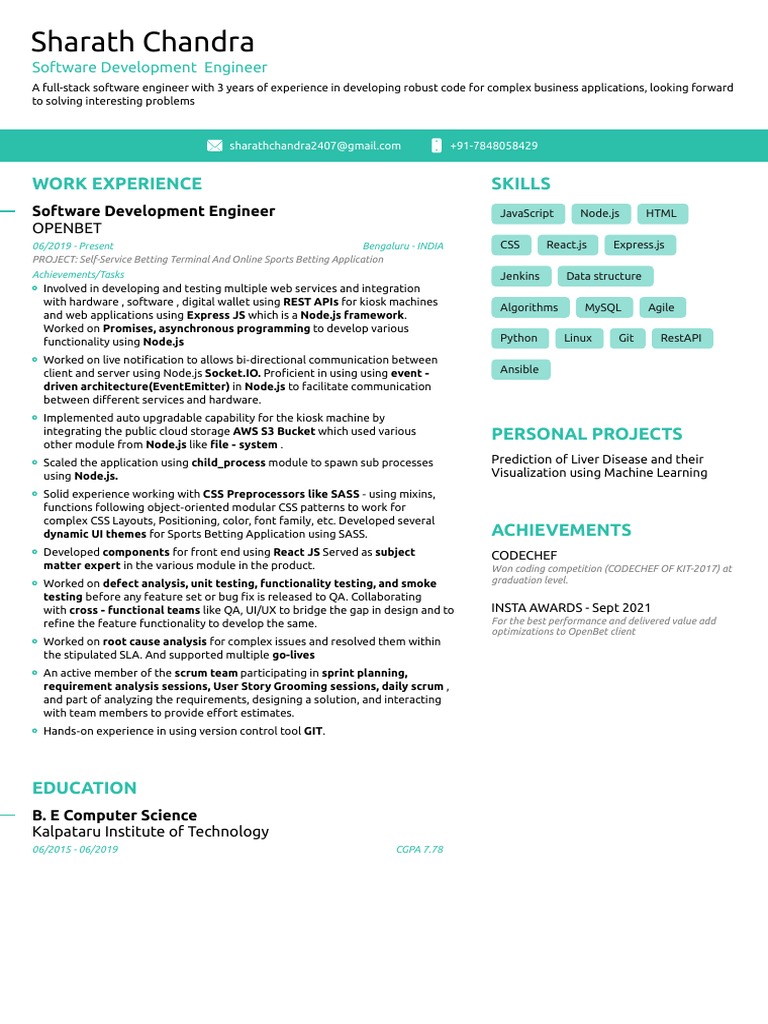 Sharath Chandra's Resume: Full-Stack Software Engineer with 3 Years of Experience Developing ...