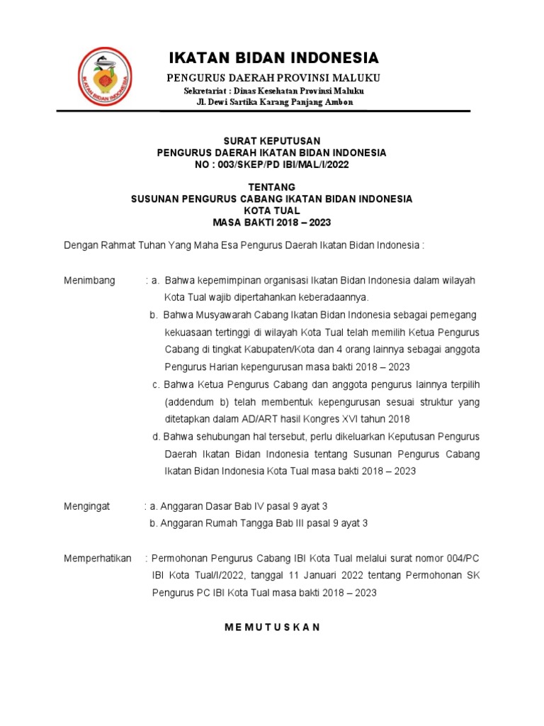 SK Pengurus IBI Cabang Kota Tual | PDF
