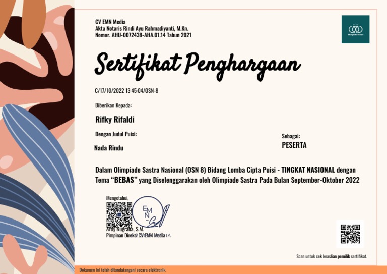 Sertifikat OSN 8 | PDF