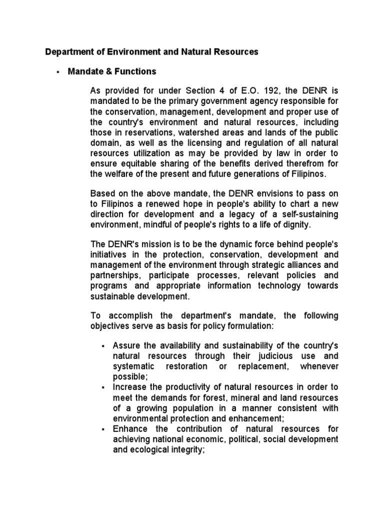 DENR Mandate | PDF | Resource | Conservation Biology