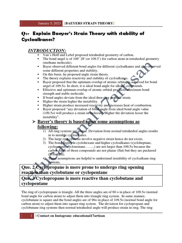 Baeyrs Strain Theory | PDF | Chemical Compounds | Physical Chemistry