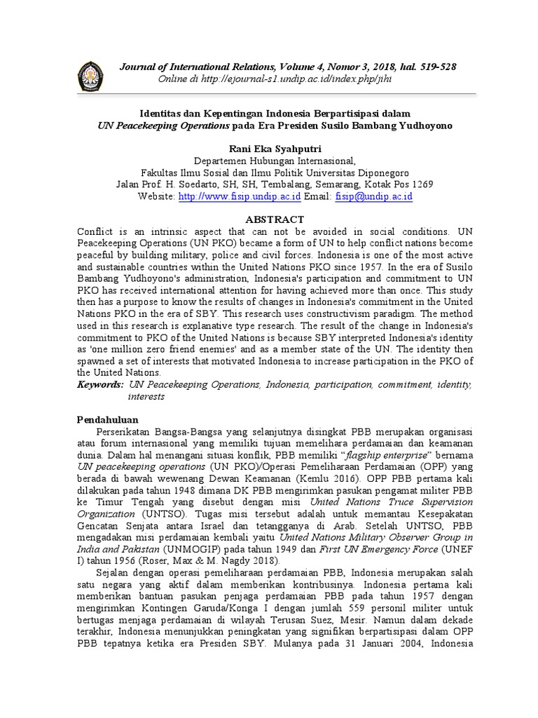 Identitas Dan Kepentingan Indonesia Berpartisipasi Dalam UNPKO Pada Era ...
