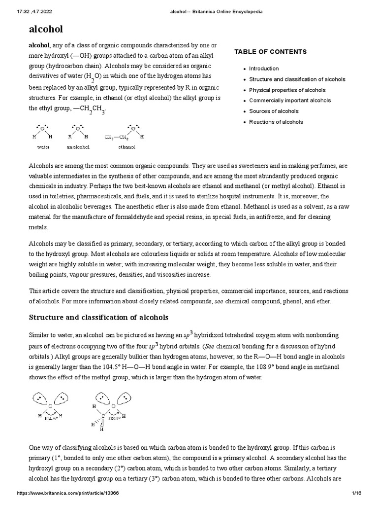 Alcohol - Britannica Online Encyclopedia | PDF | Ester | Ethanol