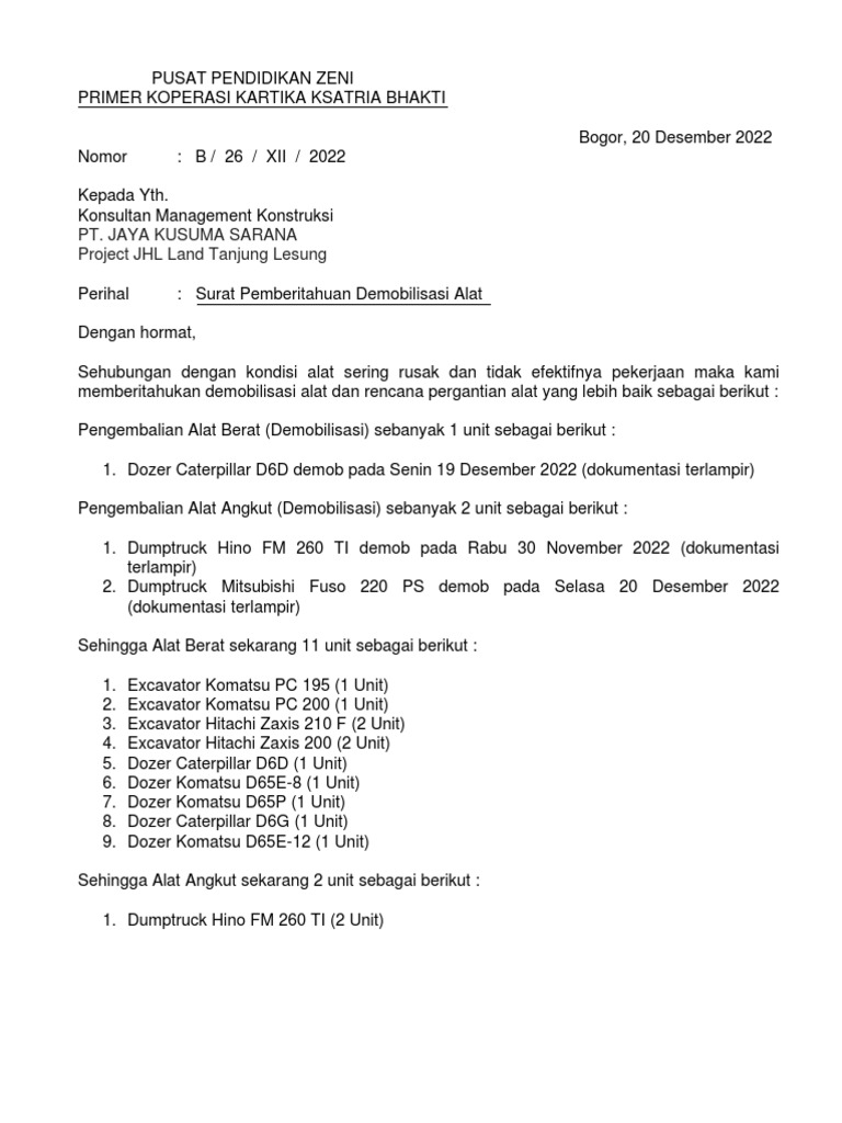 DEMOBILISASI ALAT | PDF