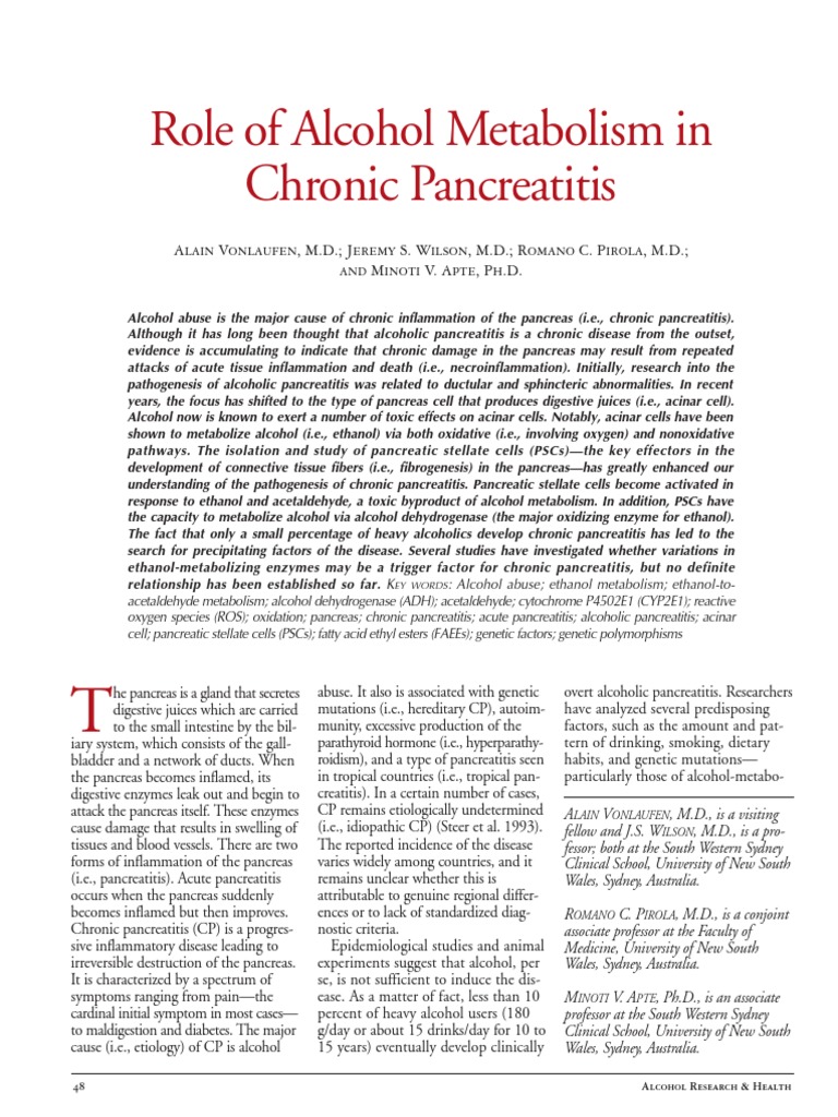 Role of Alcohol Metabolism in Chronic Pancreatitis | PDF | Pancreas ...
