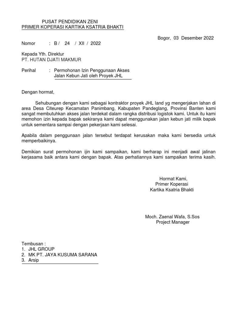 Surat Permohonan Akses Jalan Kebun Jati | PDF