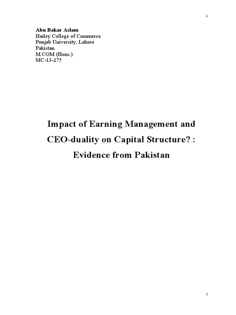 Thesis - Impact of Earning Management and CEO-Duality On Capital Structure | PDF