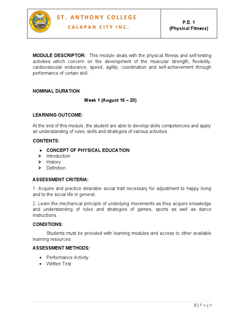Module 1 - Concept of Physical Education | PDF