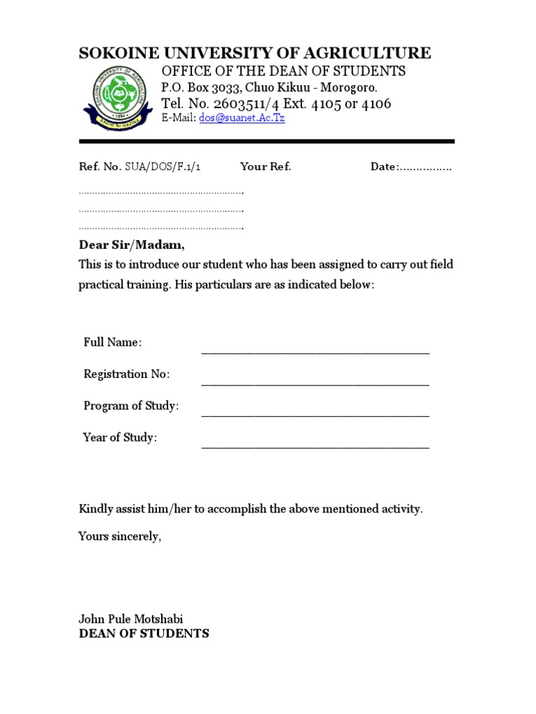 Field Practical Letter | PDF
