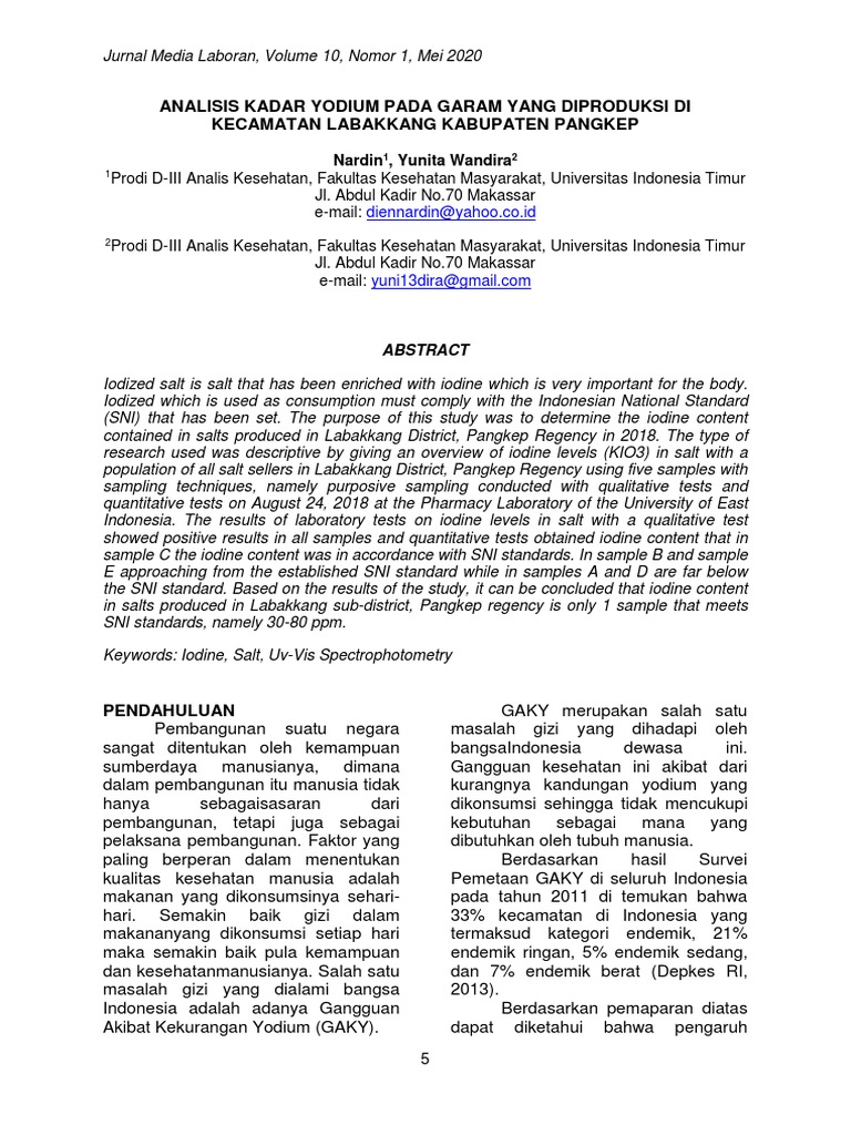 Analisis Kadar Yodium Garam Labakkang | PDF