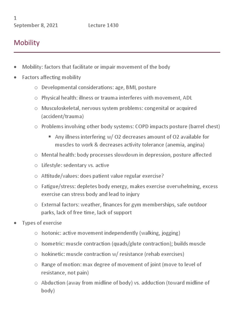 Lecture Notes - Mobility | PDF | Bone | Skeletal Muscle