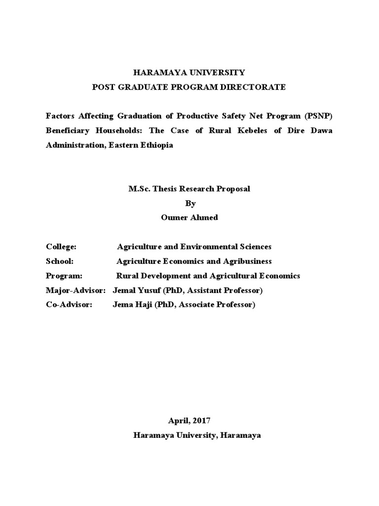 Oumer Ahmed Research Proposal Revised by Jema | PDF | Food Security | Sampling (Statistics)