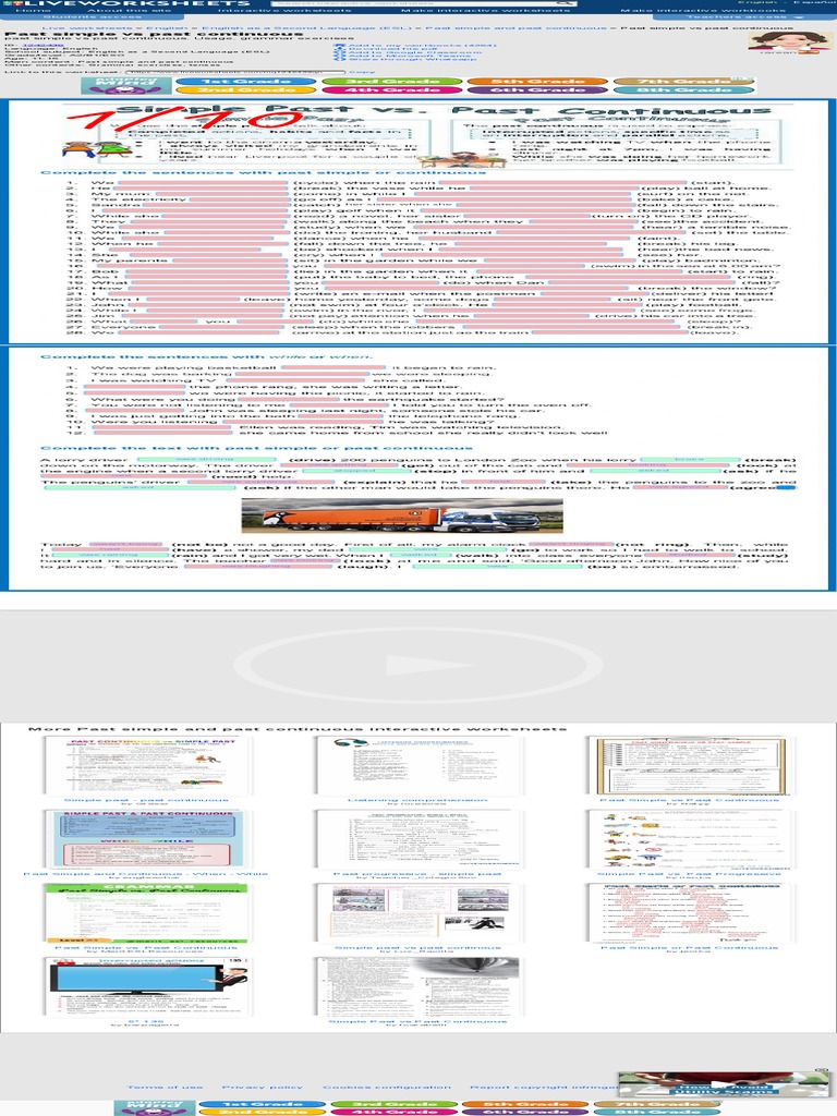 Past Simple Vs Past Continuous Interactive Activity For A2B1ESO | Download Free PDF | English As ...
