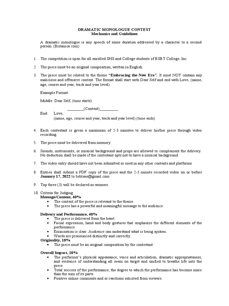 Dramatic Monologue Contest | PDF | Cognition | Linguistics