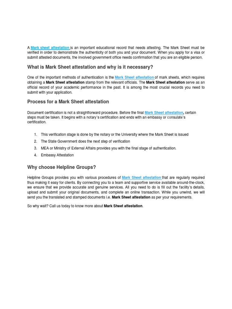 Mark Sheet Attestation | PDF