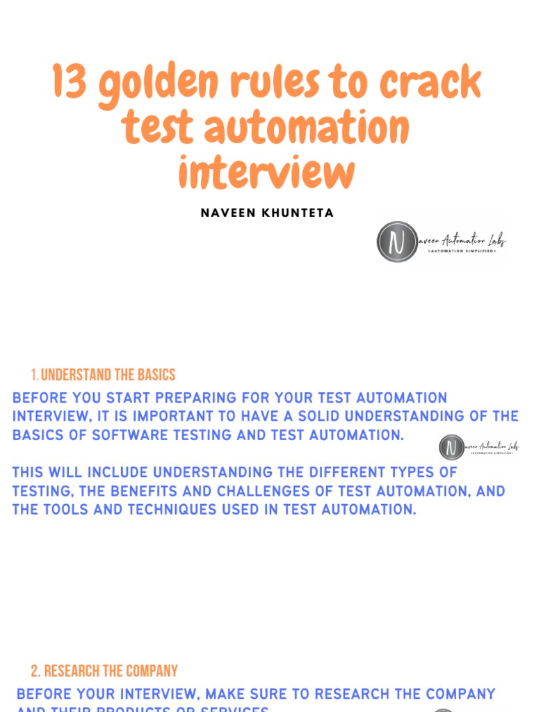 13 Golden Rules To Crack Test Automation Interview Pdf Computer Programming Automation