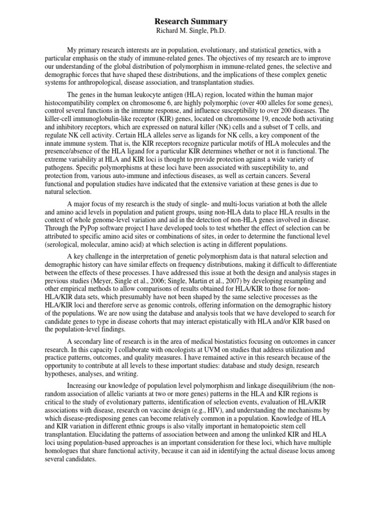 One Page Research Summary Template | PDF | Human Leukocyte Antigen ...