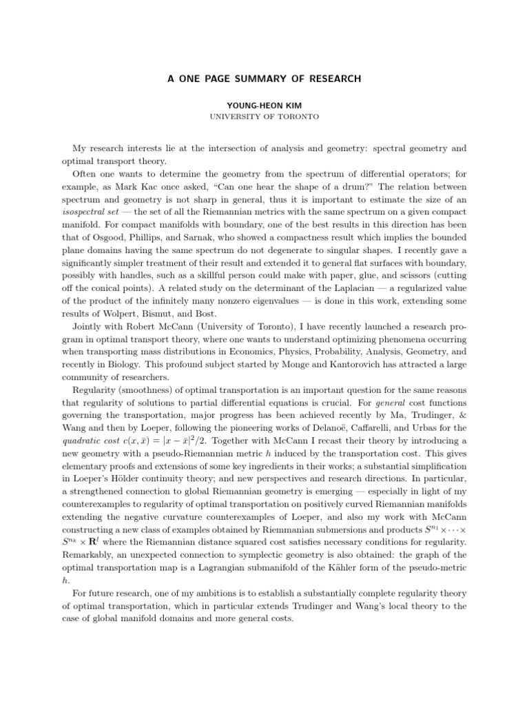 Sample One Page Research Summary | PDF | Topology | Manifold