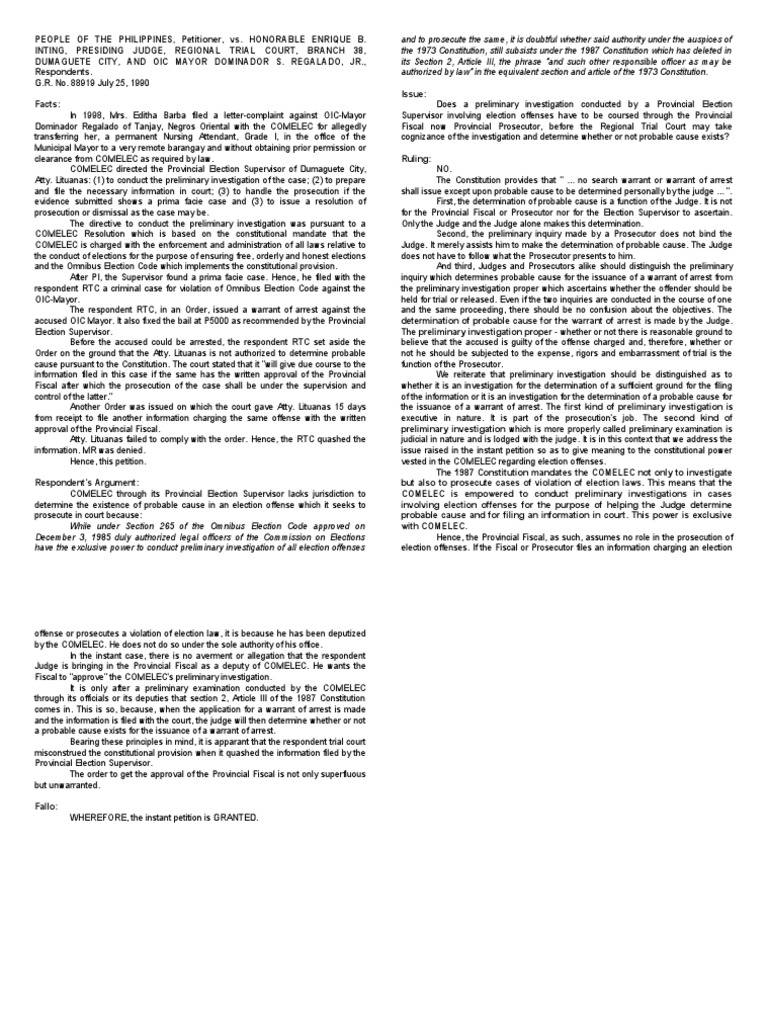 People vs. Inting | PDF | Prosecutor | Probable Cause