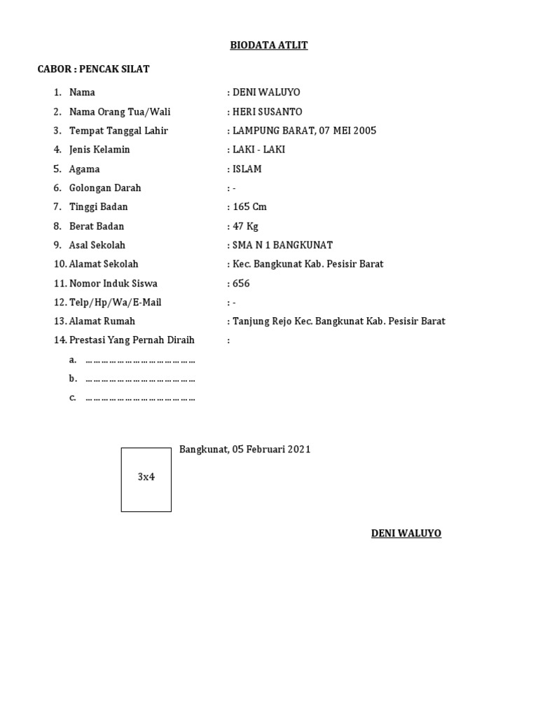 Biodata Atlet Pencak Silat Deni Waluyo Pdf