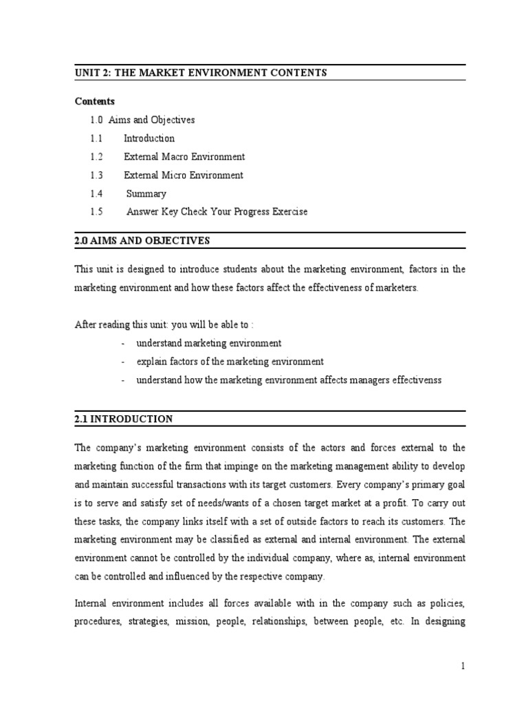 Unit 2 The Market Environment Contents | Download Free PDF | Marketing ...