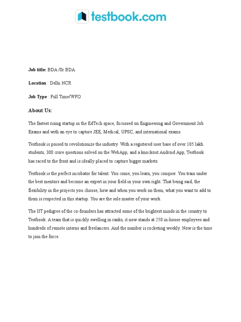 BDA/Sr BDA Job Opening in Delhi NCR | PDF