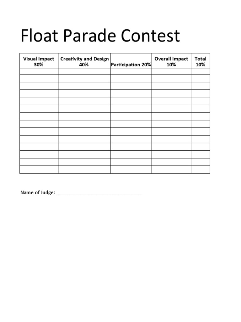 Float Parade Contest Judging Criteria | PDF | Business | Art