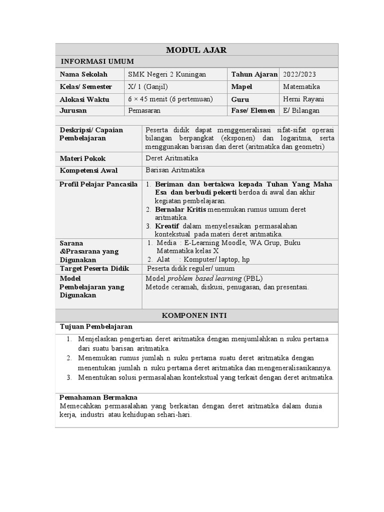 Modul Ajar Barisan Dan Deret | PDF | Seni | Komputer