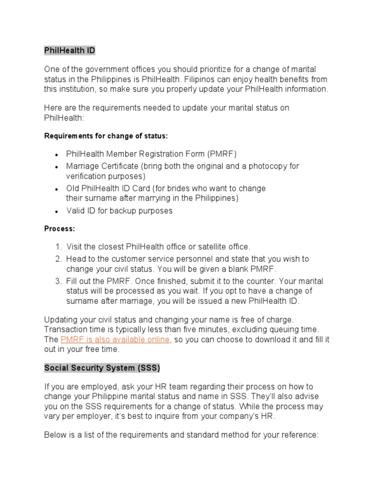Change Status Requirements | PDF | Identity Document | Marriage