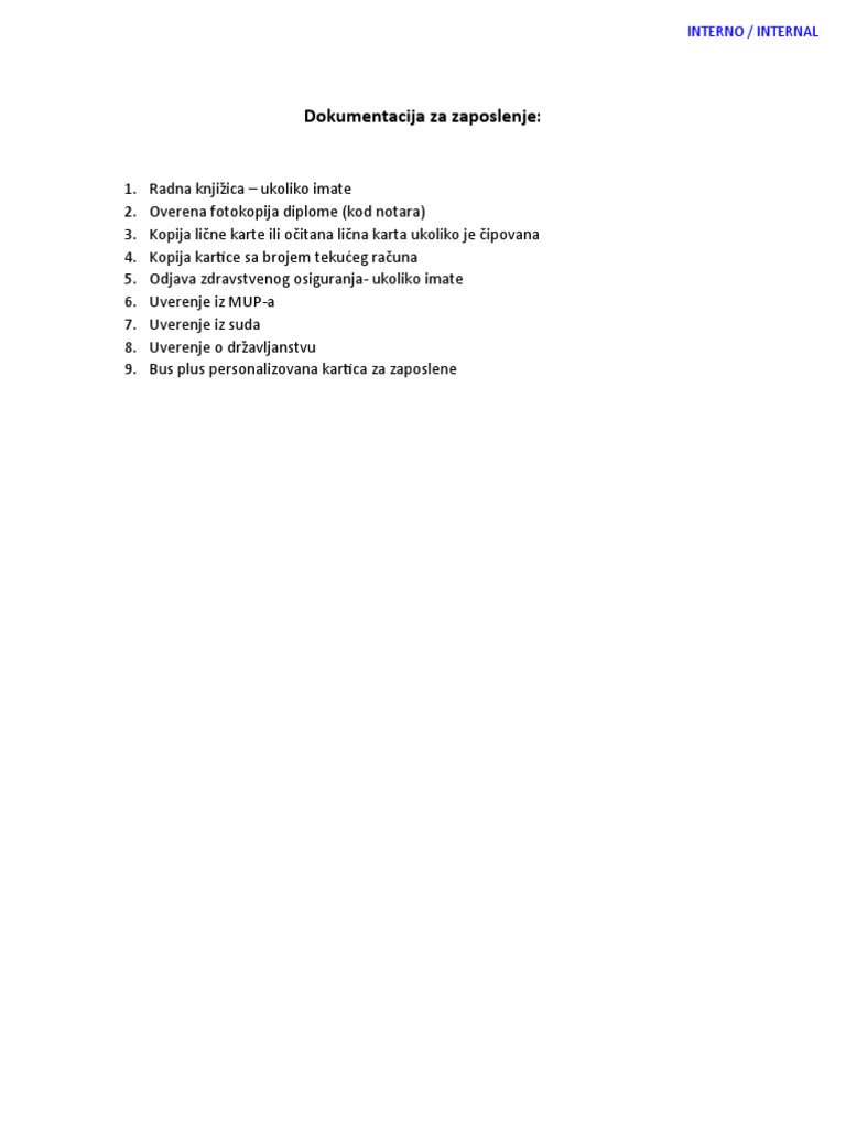 Dokumenta Potrebna Za Zasnivanje Radnog Odnosa | PDF