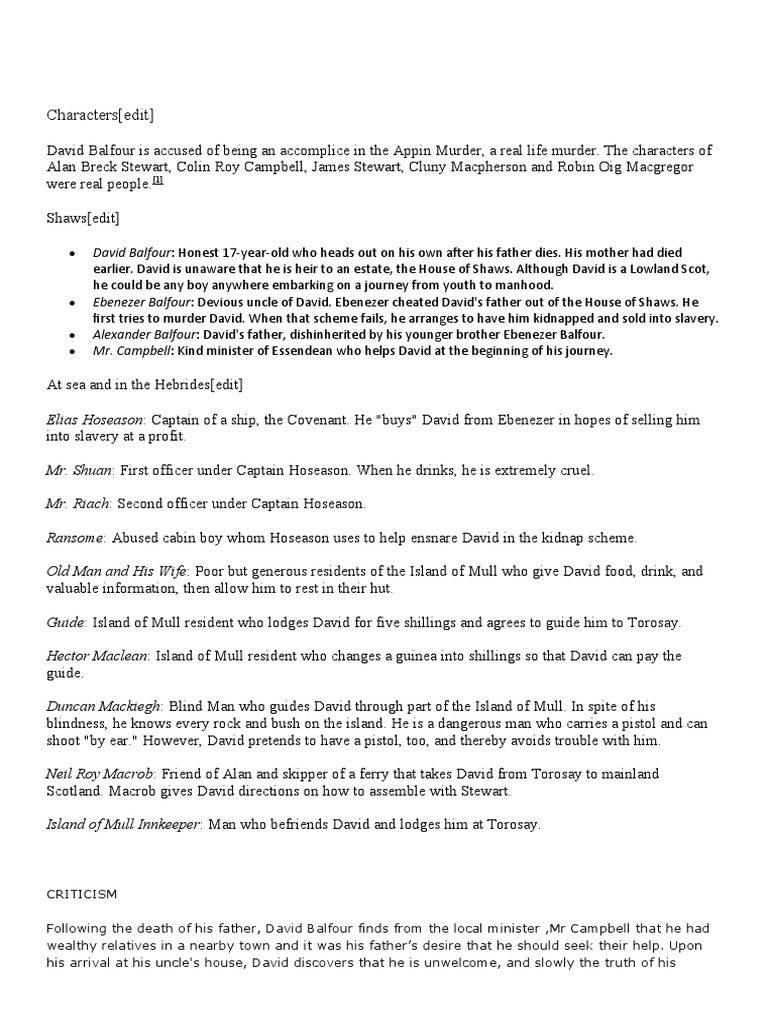 Characters in Stevenson's Kidnapped | PDF | Kidnapped (Novel)