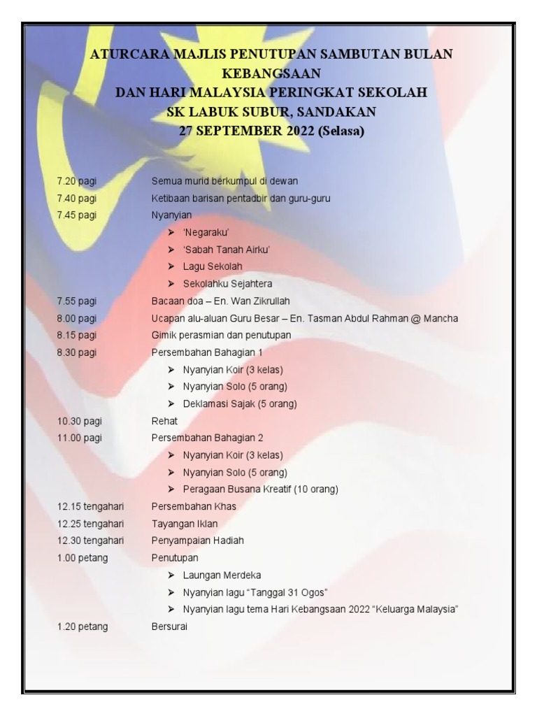 Aturcara Sambutan Kemerdekaan 2022 | PDF
