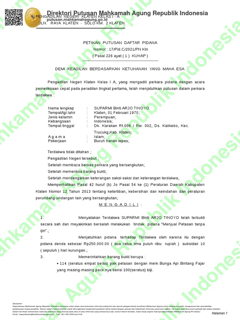 Putusan 17 Pid.c 2021 PN KLN 20230105142738 | PDF