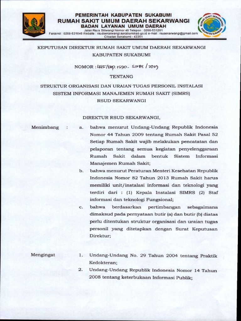 SK Struktur SIMRS dan Uraian Tugas | PDF