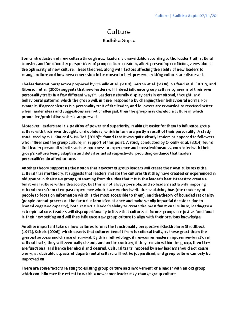 Radhika Gupta Culture Essay Final | PDF | Social Psychology ...