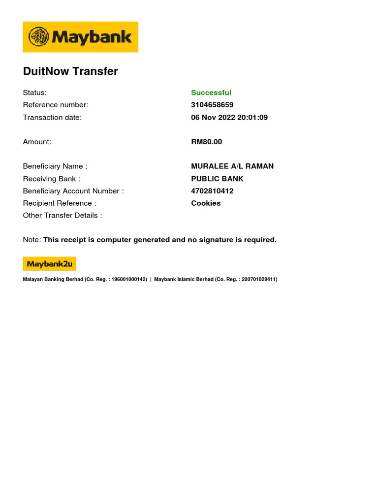 Maybank DuitNow Transfer Receipt | PDF