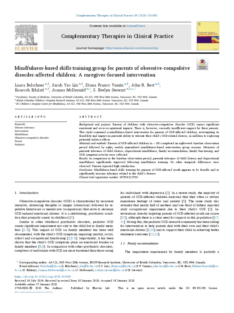Belschner 2020 PDF | PDF | Obsessive–Compulsive Disorder | Mindfulness