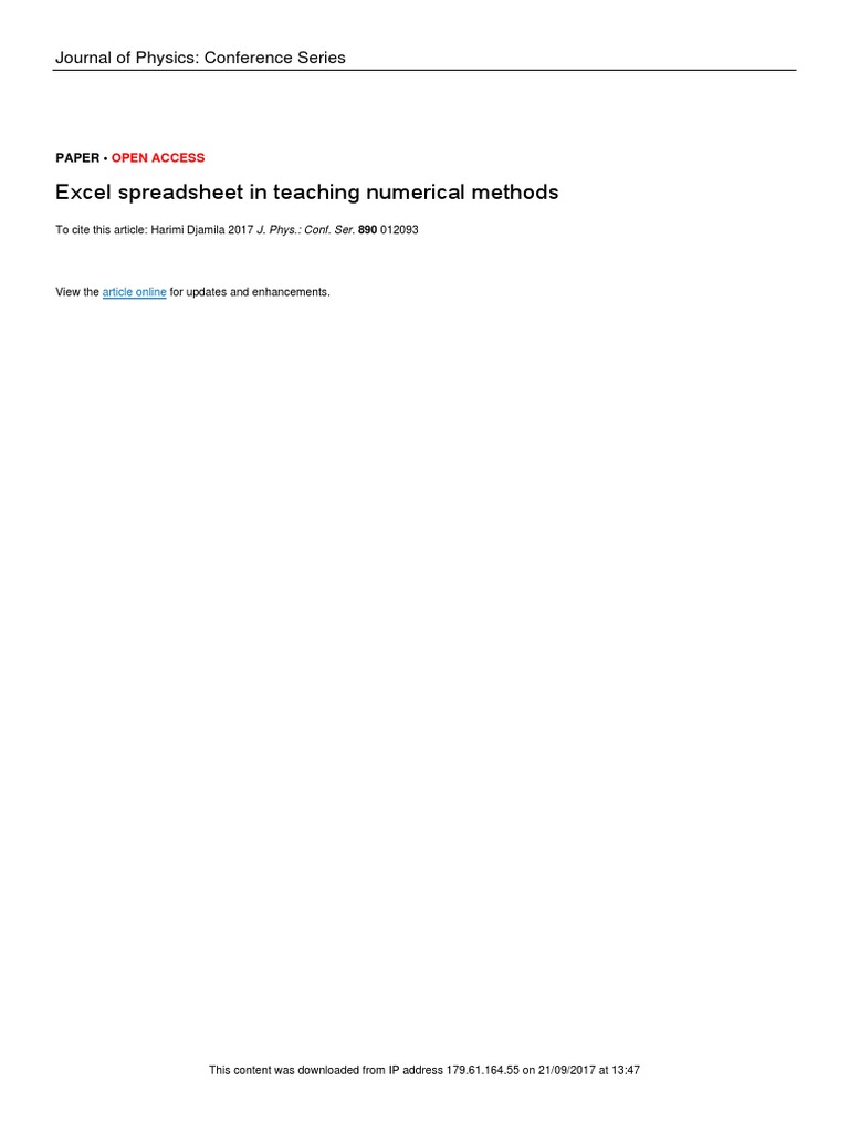 Excel Spreadsheet in Teaching Numerical Methods | PDF | Numerical ...