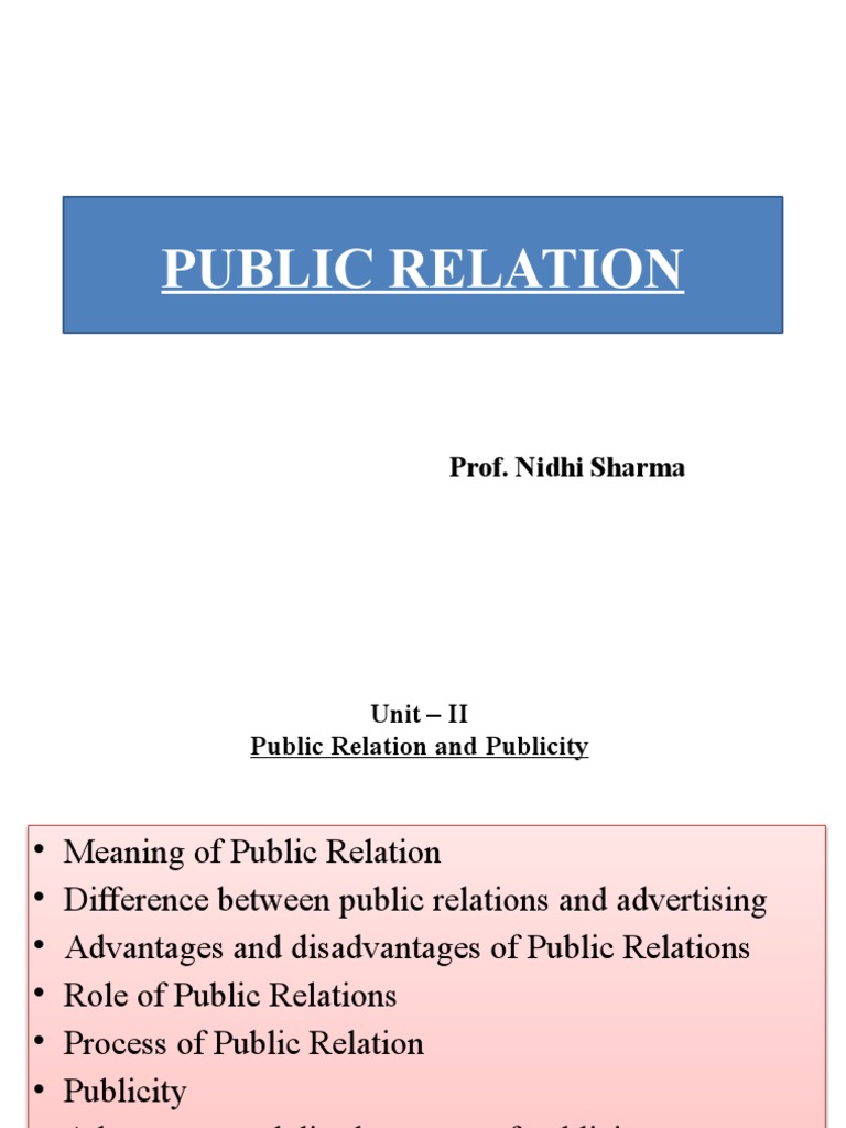 Unit 2 - PUBLIC RELATION | PDF | Public Relations | Advertising