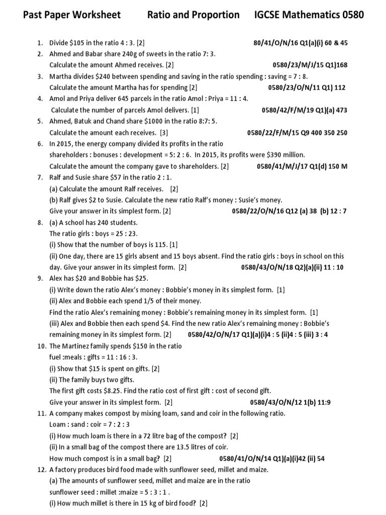 Math - Ratio & Proportion (Past Paper Q) | PDF | Prices | Triangle