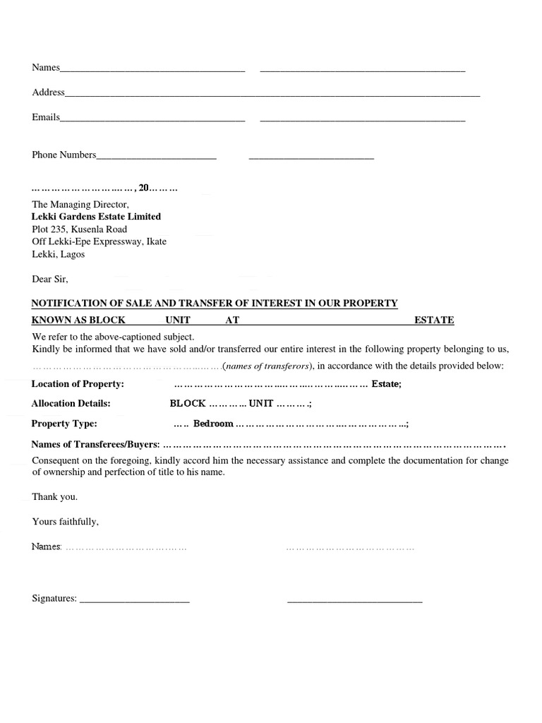 Sample Letter For Change of Ownership - 2 Sellers To 2 Buyers PDF | PDF