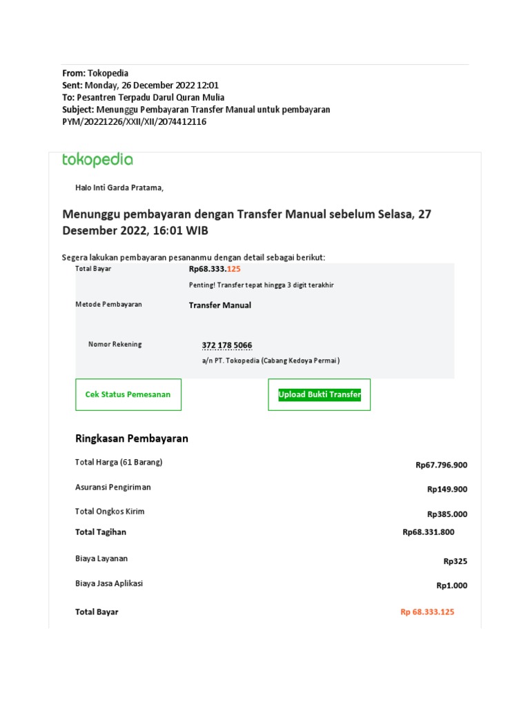 Inv Tokped Pengajuan 261222 | PDF