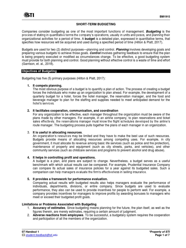 08 Handout 1 | PDF | Budget | Inventory 08 Handout 1 | PDF | Budget | Inventory