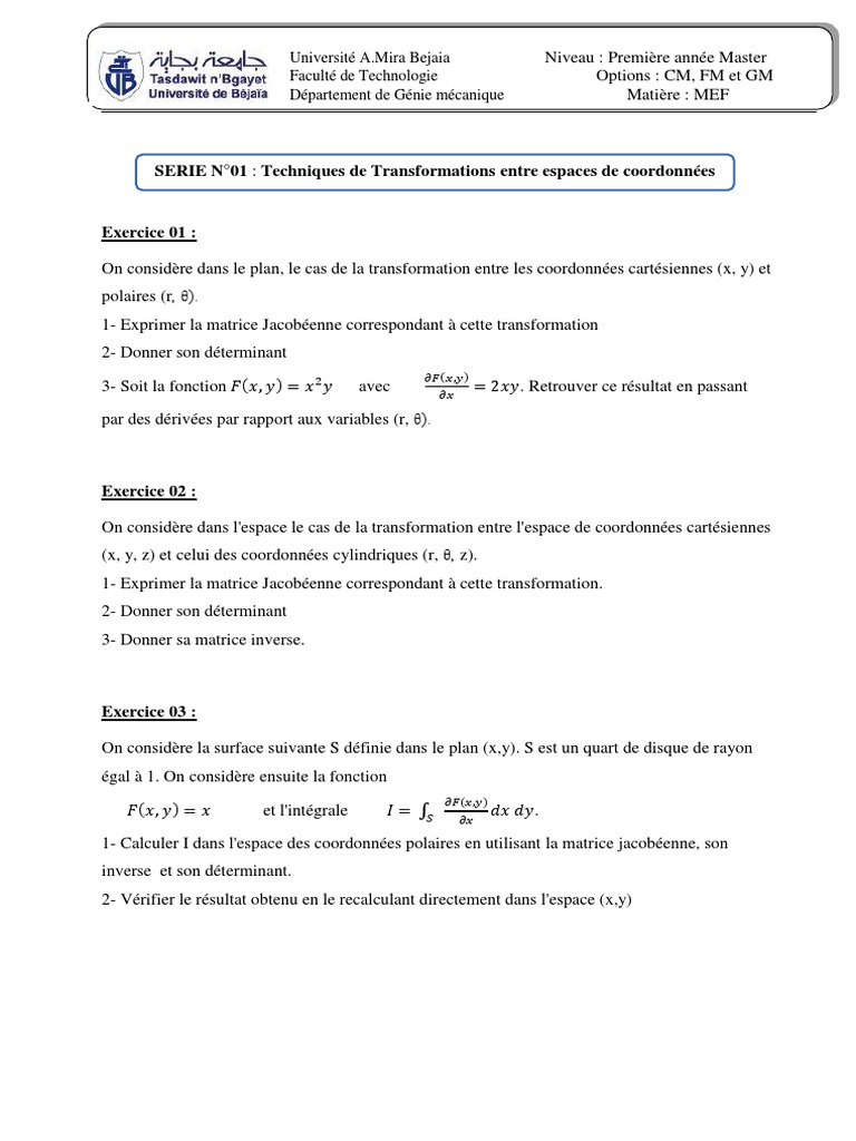 Série N°01 Techniques de Transformations | PDF | Méthodes et références pédagogiques