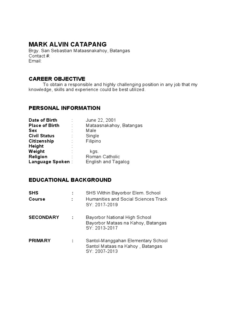 Resume: Mark Alvin Catapang | PDF | Wellness