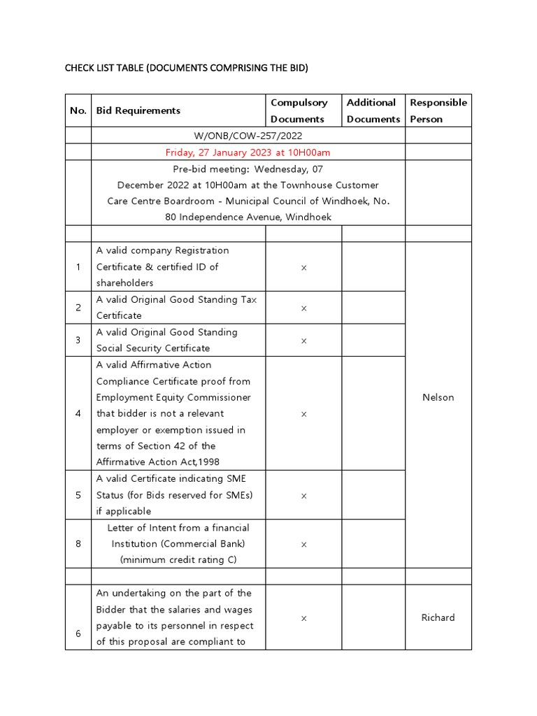Bid Check List - Municipal Council of WHK | PDF | Economies | Business