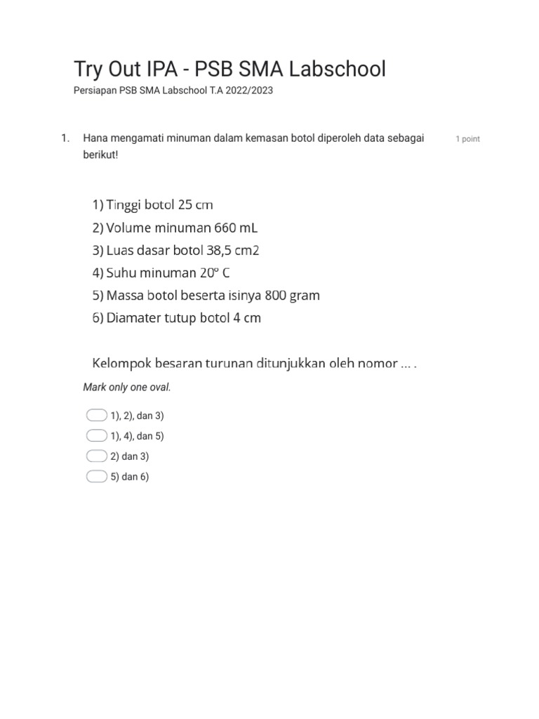Try Out IPA - PSB SMA Labschool' | PDF