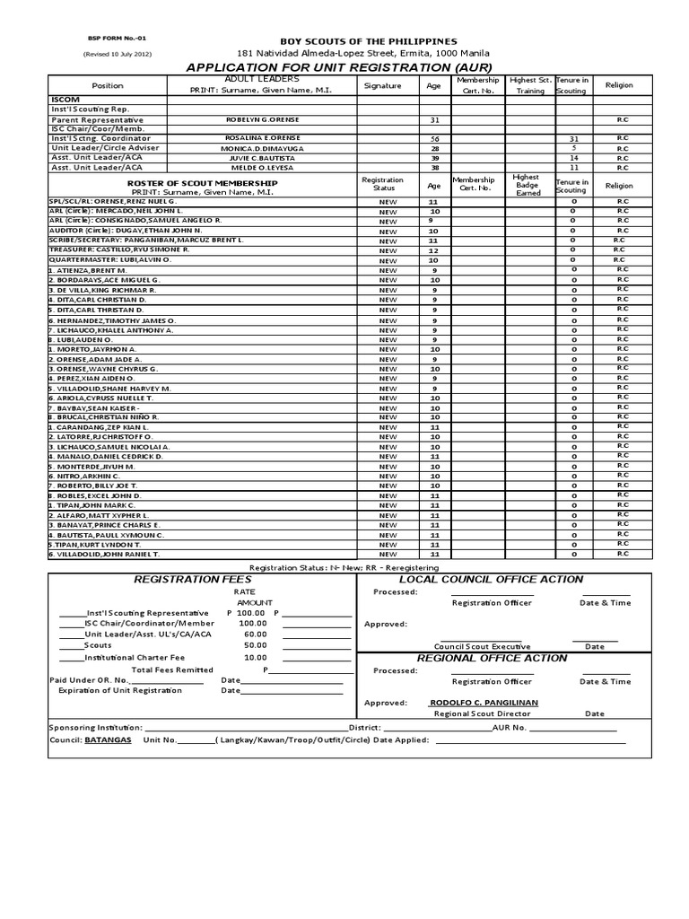 BSP Unit Registration Application Form | PDF | Girl Guiding And Girl ...