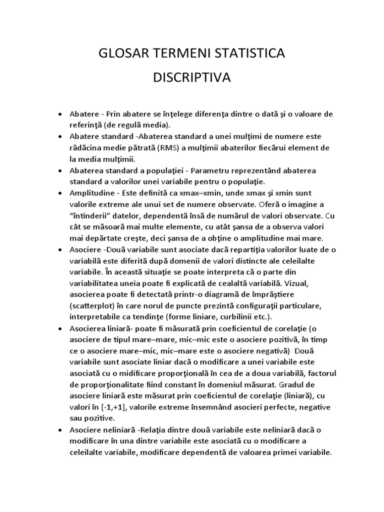Glosar Termeni Statistica | PDF