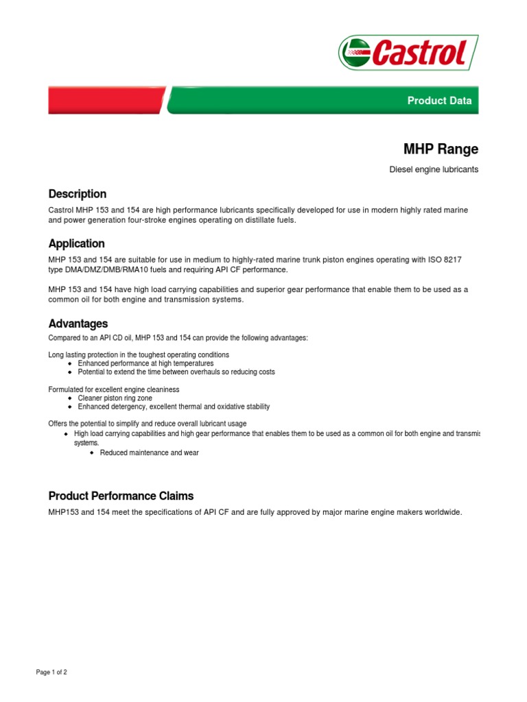 Castrol MHP 153 Data Sheet | PDF | Lubricant | Fuel Oil
